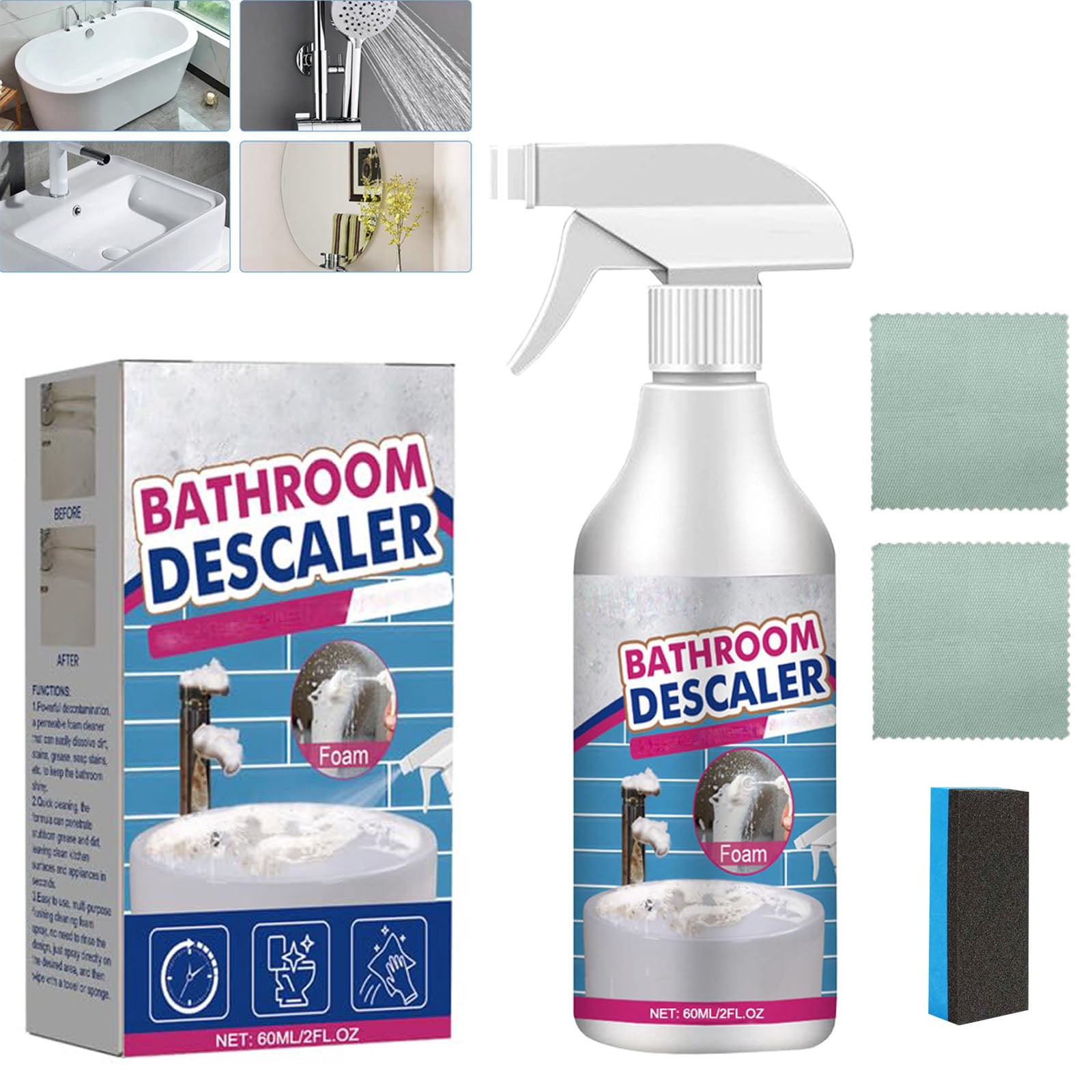 60ml Bathroom Descaler Foam Cleaner Spray, 2026 Multipurpose Stubborn ...
