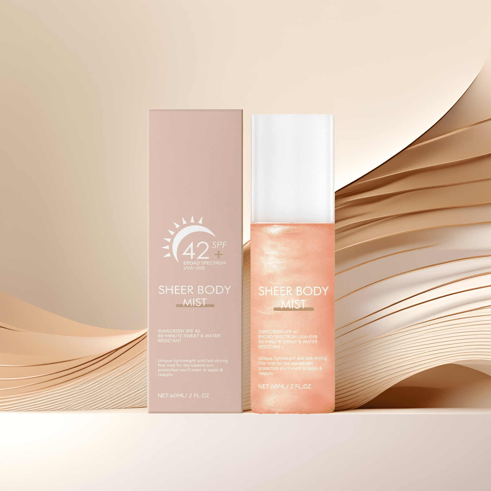 60ml Rose Gold Sunglaze Sheer Body Mist Sunscreen SPF 42, Infused with ...