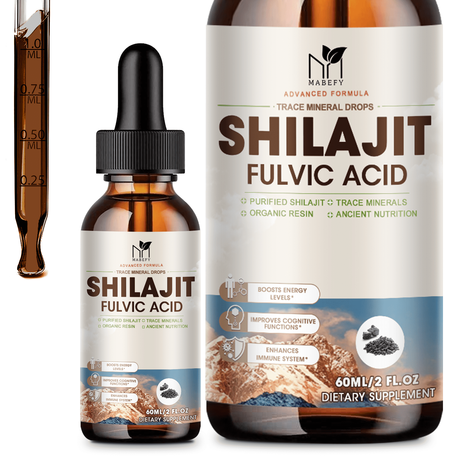 60ml Shilajit Liquid Drops Pure Himalayan Organic Resin-High Absorption ...