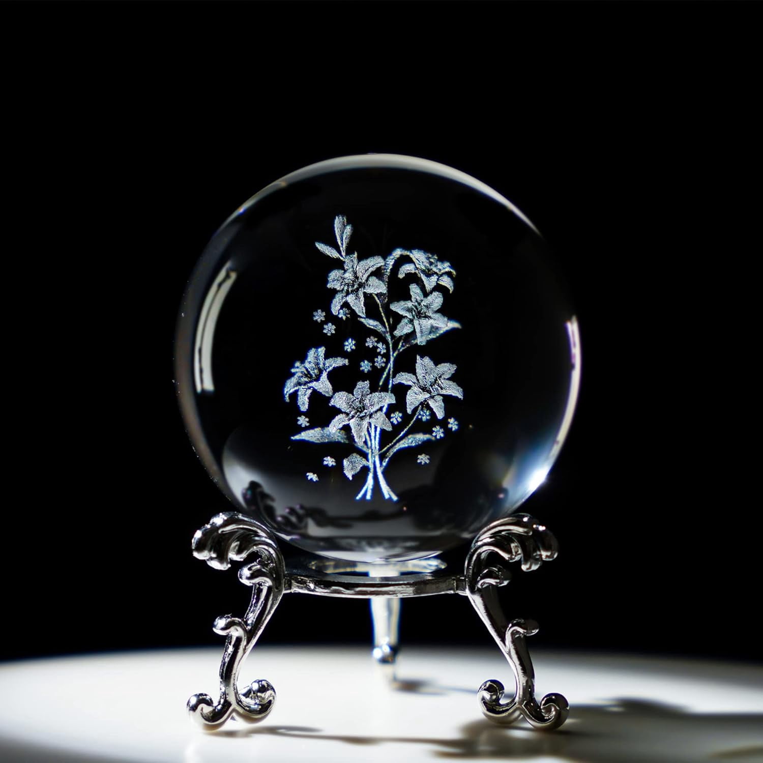 60mm 3D Inner Carving Rose Flower Crystal Ball Paperweight with Sliver ...