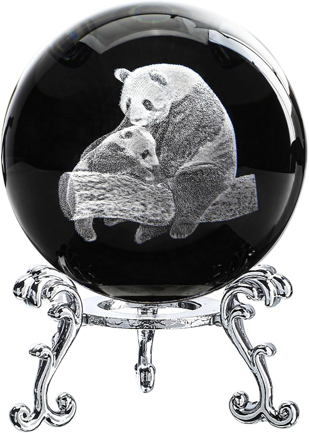 60mm 3D Panda Crystal Ball with Stand,3D Laser Engraved Panda Mom and ...