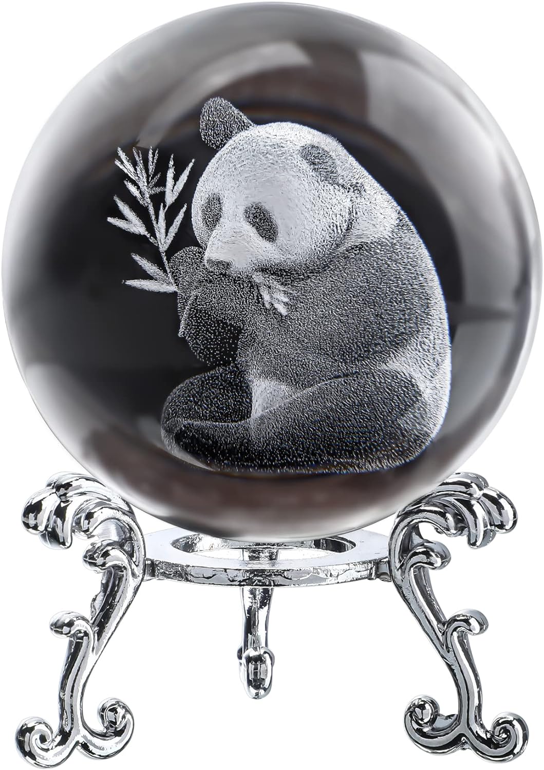 60mm Glass Engraved Panda Ball with Stand Cute Panda Collectibles ...