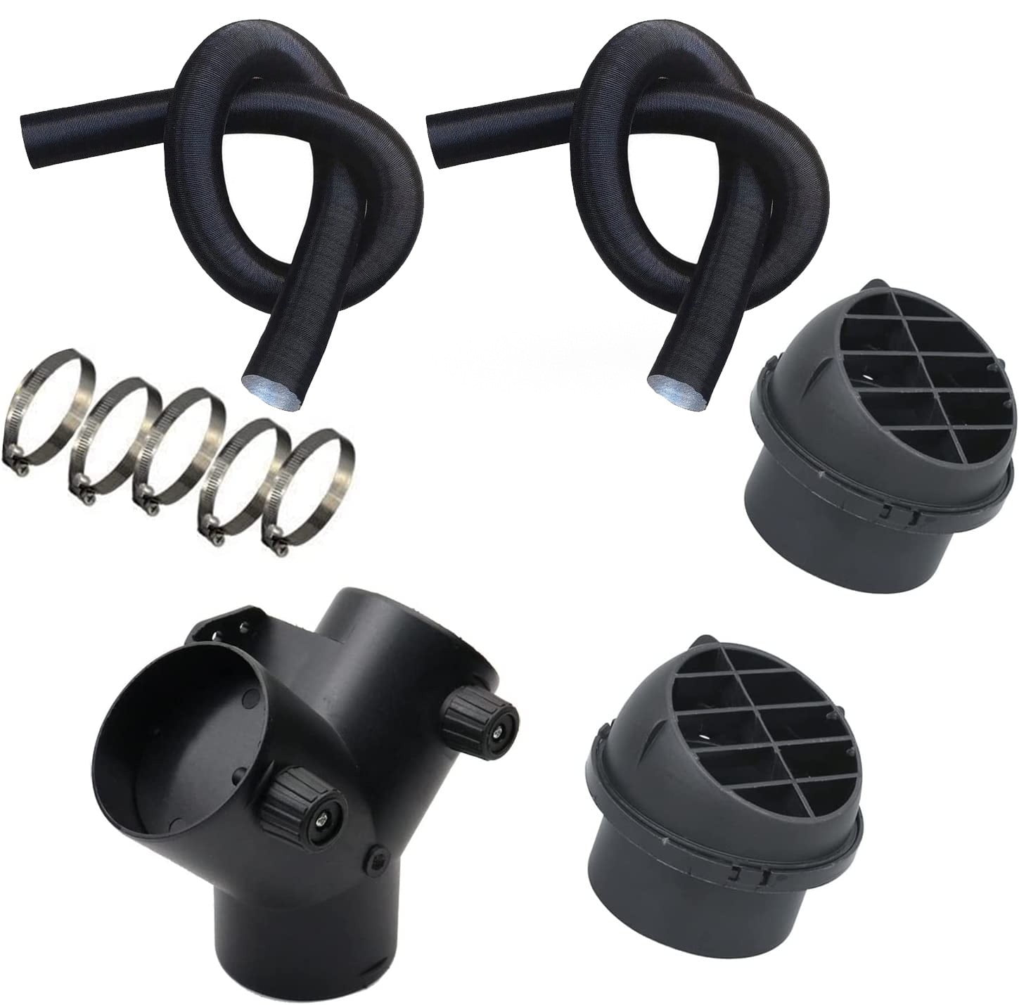 60mm Pipe Ducting Y Piece + Warm Air Outlet Vent & Hose Clip For Diesel ...
