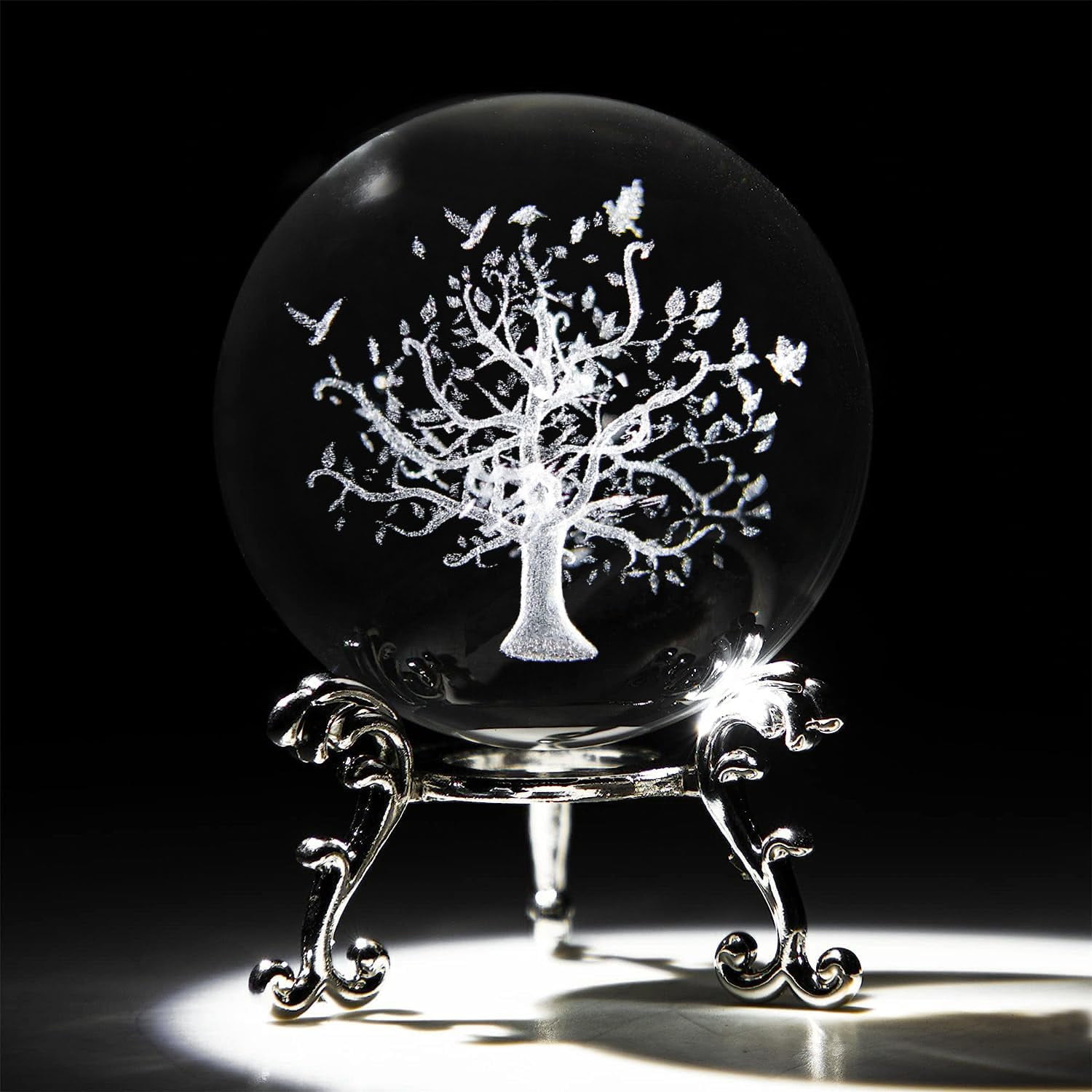 60mm Tree of Life Crystal Ball with Stand 3D Laser Engraved Life Tree ...