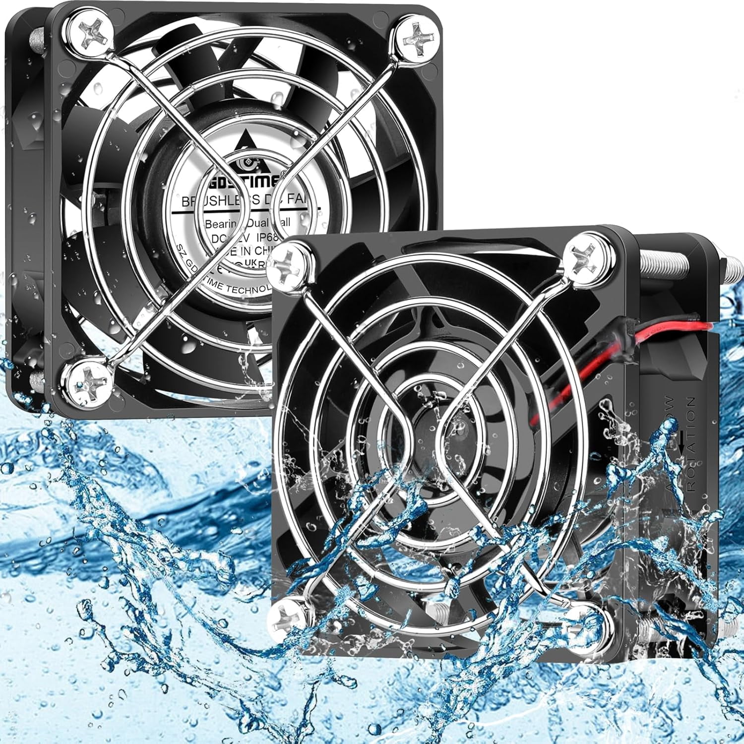 60mm x 25mm 12V DC IP68 Waterproof Fan Dual Ball Bearings Brushless ...