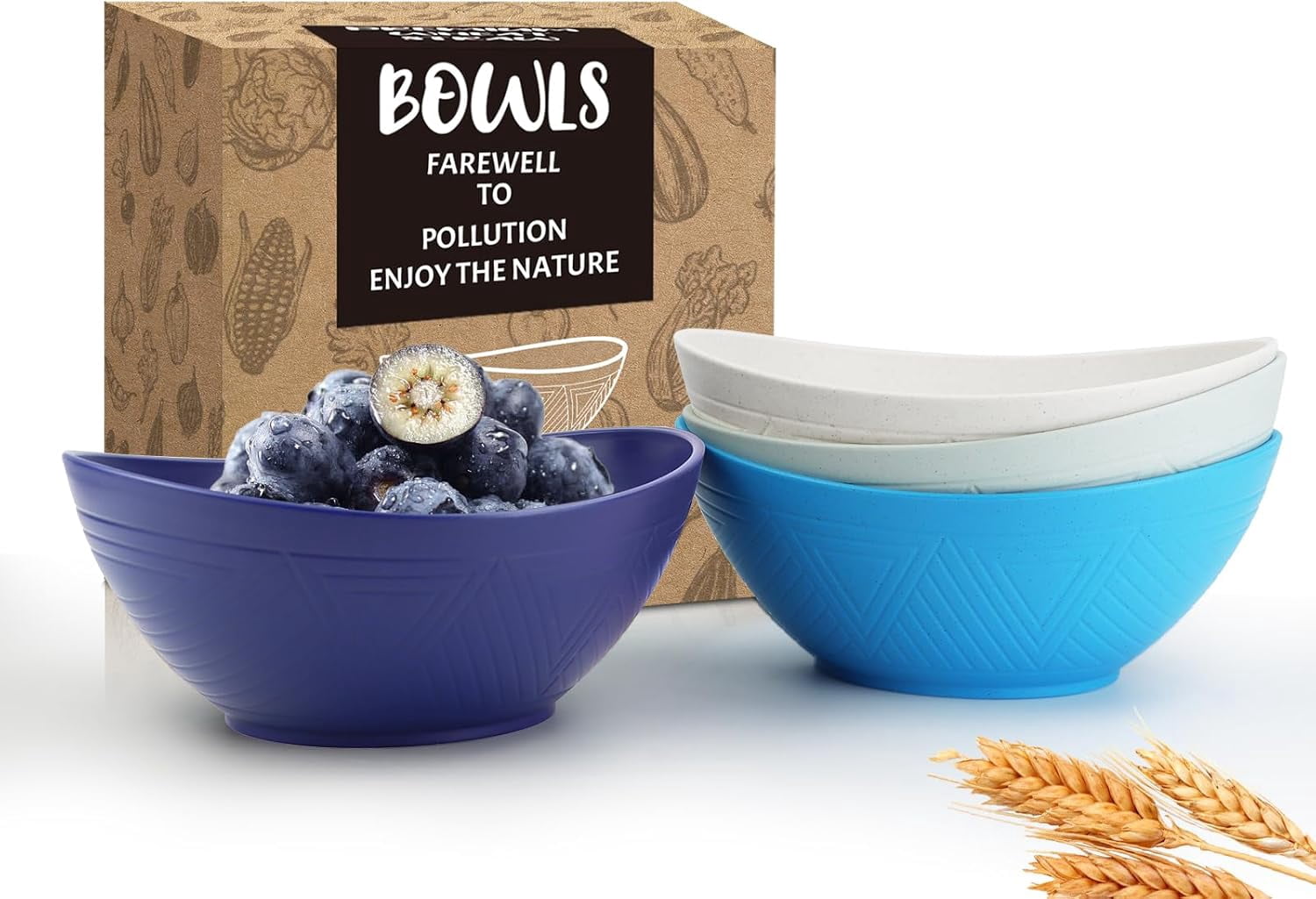 60oz Wheat Straw Bowls Set of 6 Salad bowls Large Capacity Popcorn ...