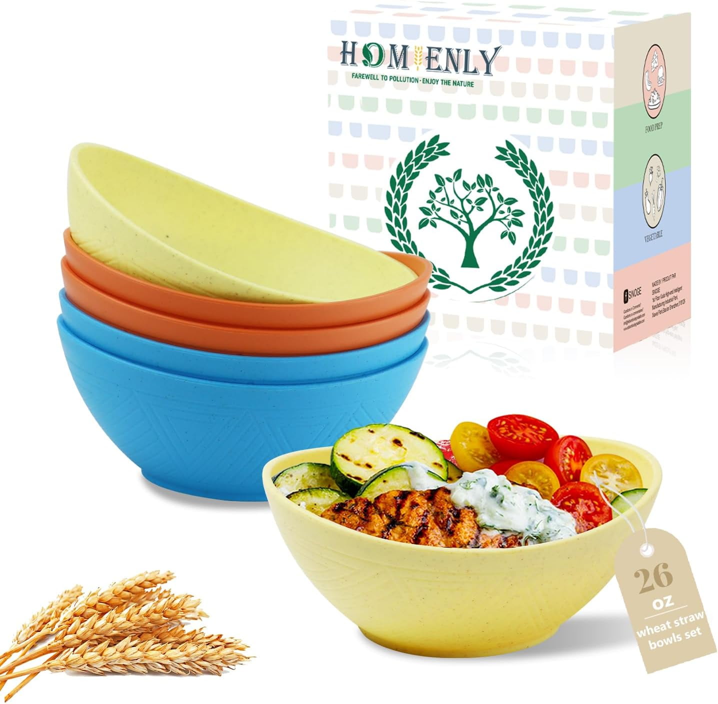 60oz Wheat Straw Bowls Set of 6 Salad bowls Large Capacity Popcorn ...