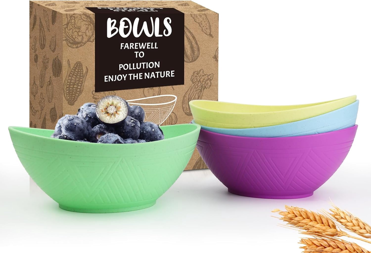 60oz Wheat Straw Bowls Set of 6 Salad bowls Large Capacity Popcorn ...