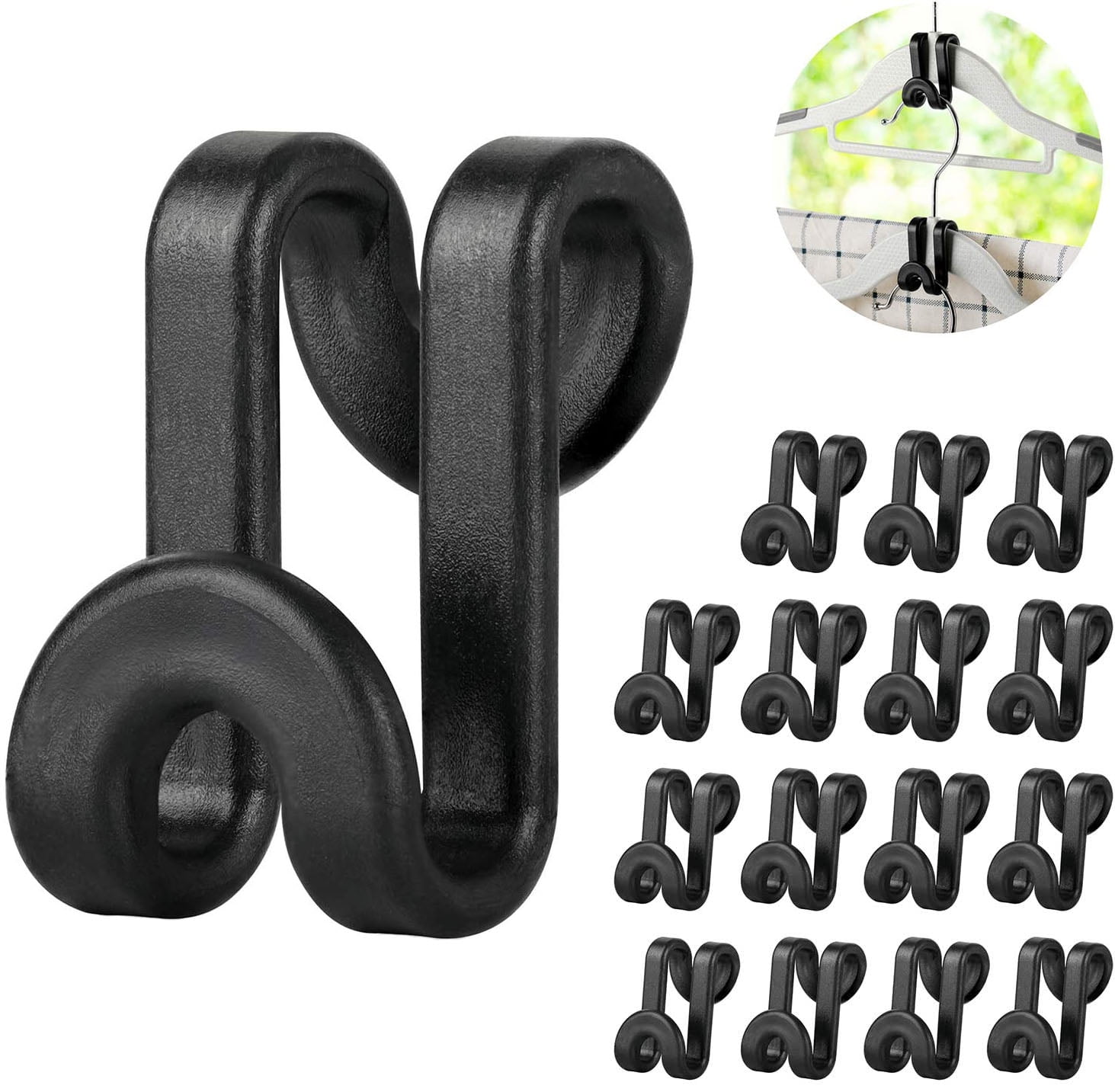 60pc Clothes Hanger Connector Hooks, Black Clothes Hanger Organizer ...