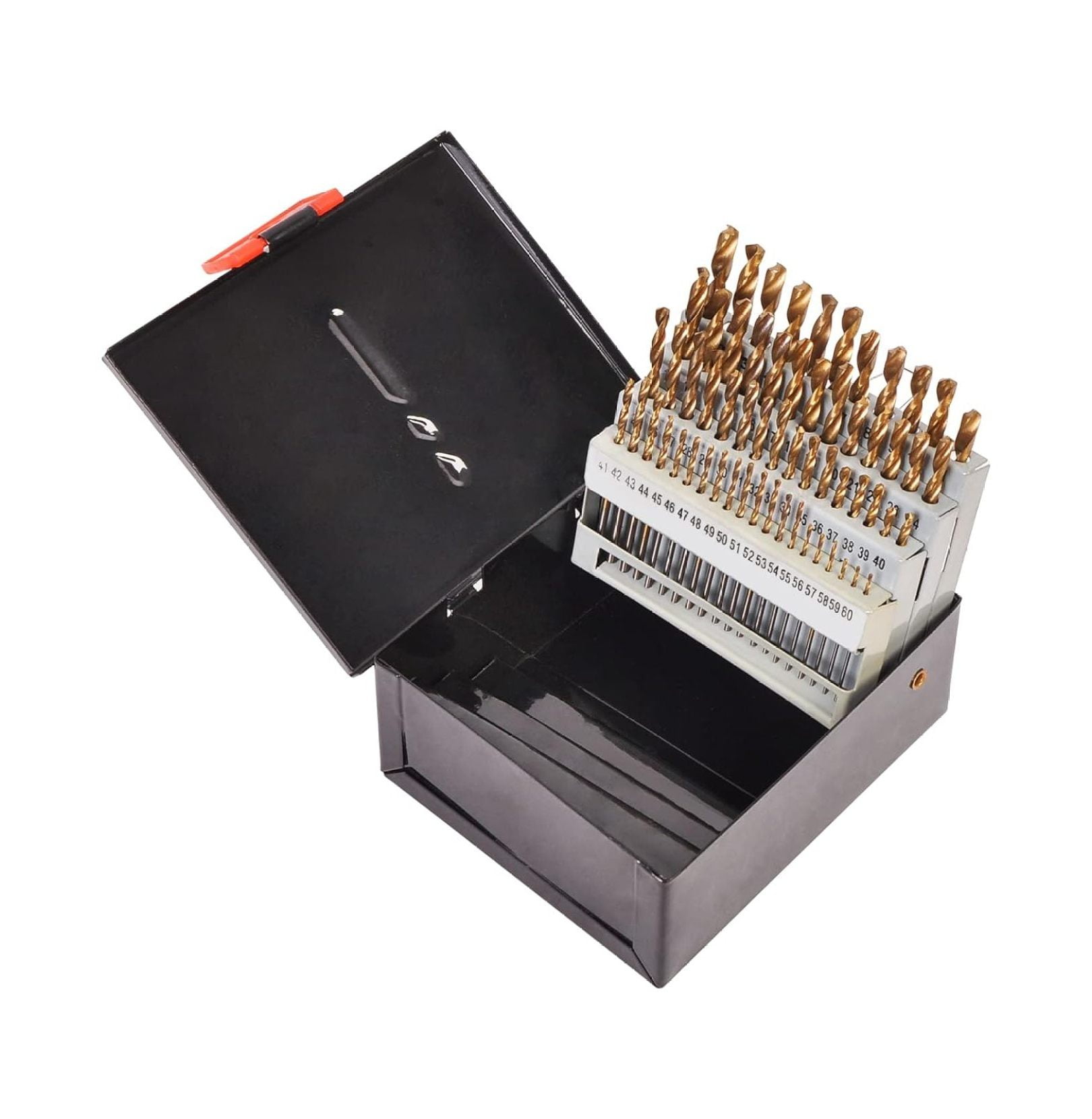 60pc Drill Bit Set HSS High Speed Steel Bits Numbered #1-60 Metal Case ...