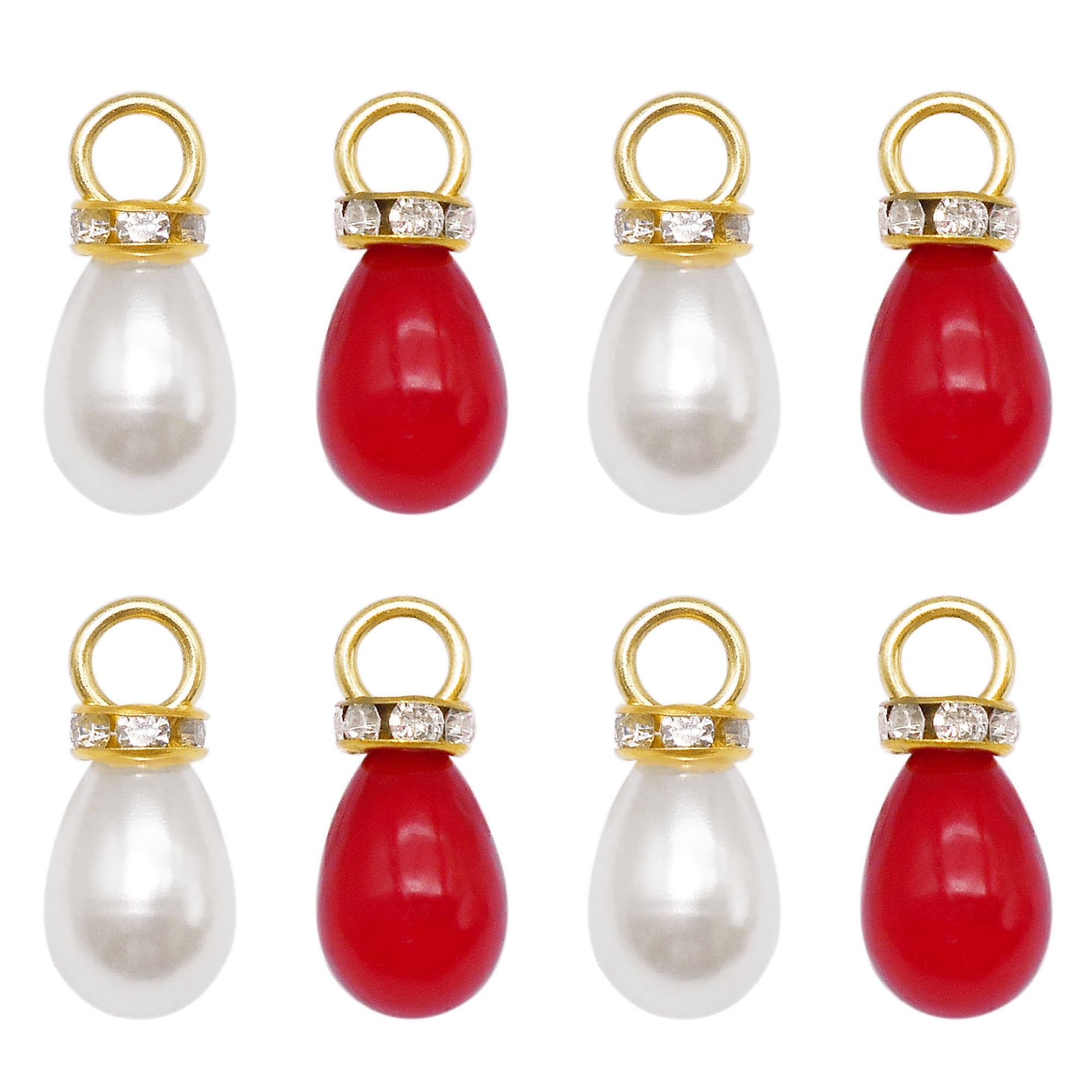 60pcs 10*22mm White & Red ABS Plastic Teardrop Charms with Crystal ...