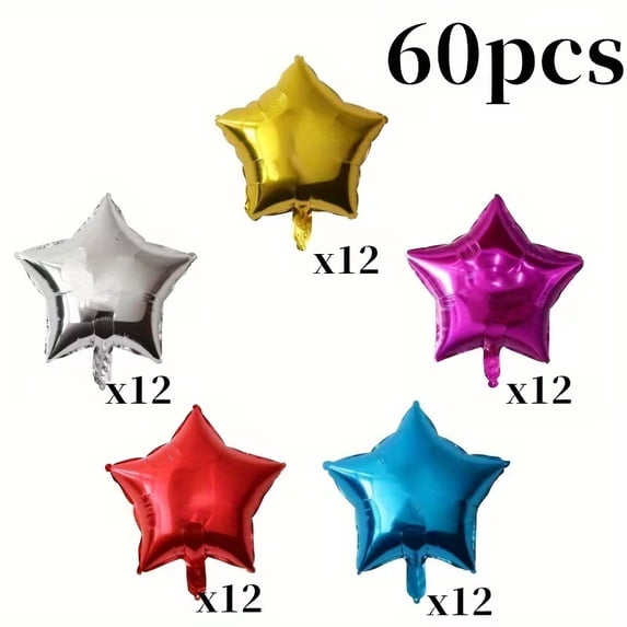 60pcs 10-Inch Pentagram Shaped Foil Balloons for Birthday and Wedding ...