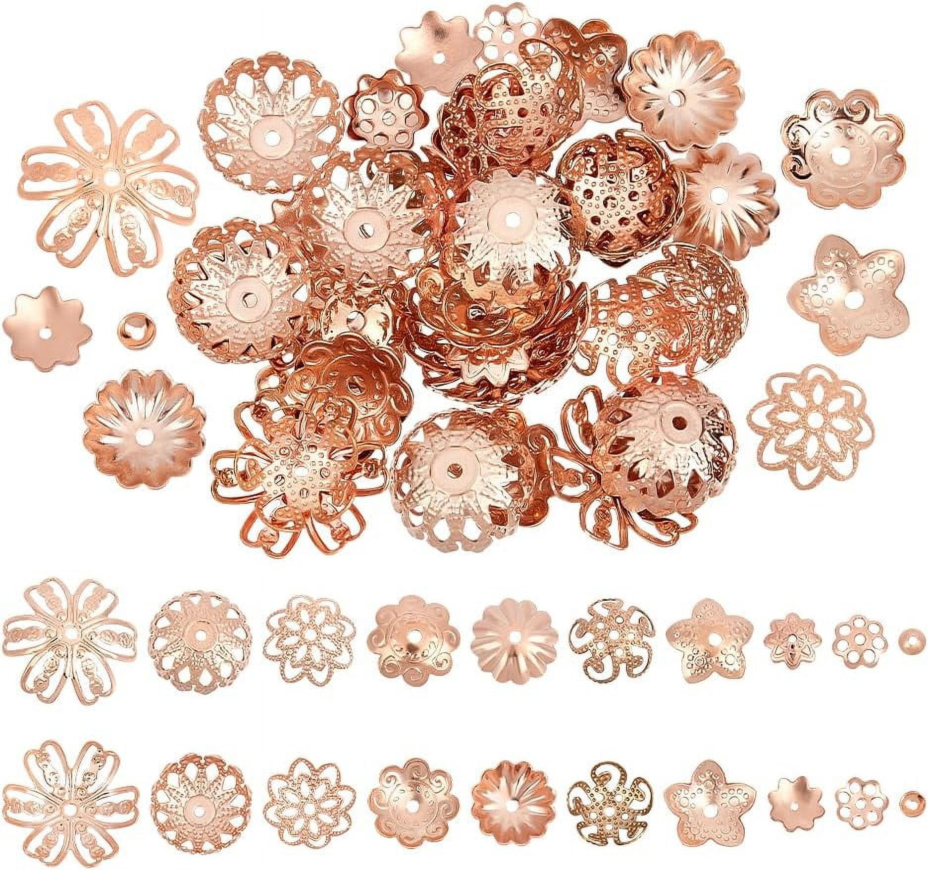 60pcs 10 Styles 0.5/1/1.2mm Hole 304 Stainless Steel Bead Cap Rose Gold ...