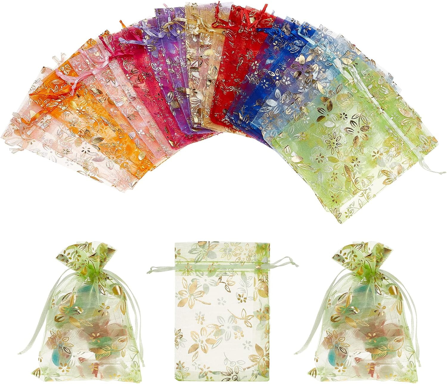 60pcs 10 colors Hot Stamping Organza Bags with Drawstring Cords Jewelry ...