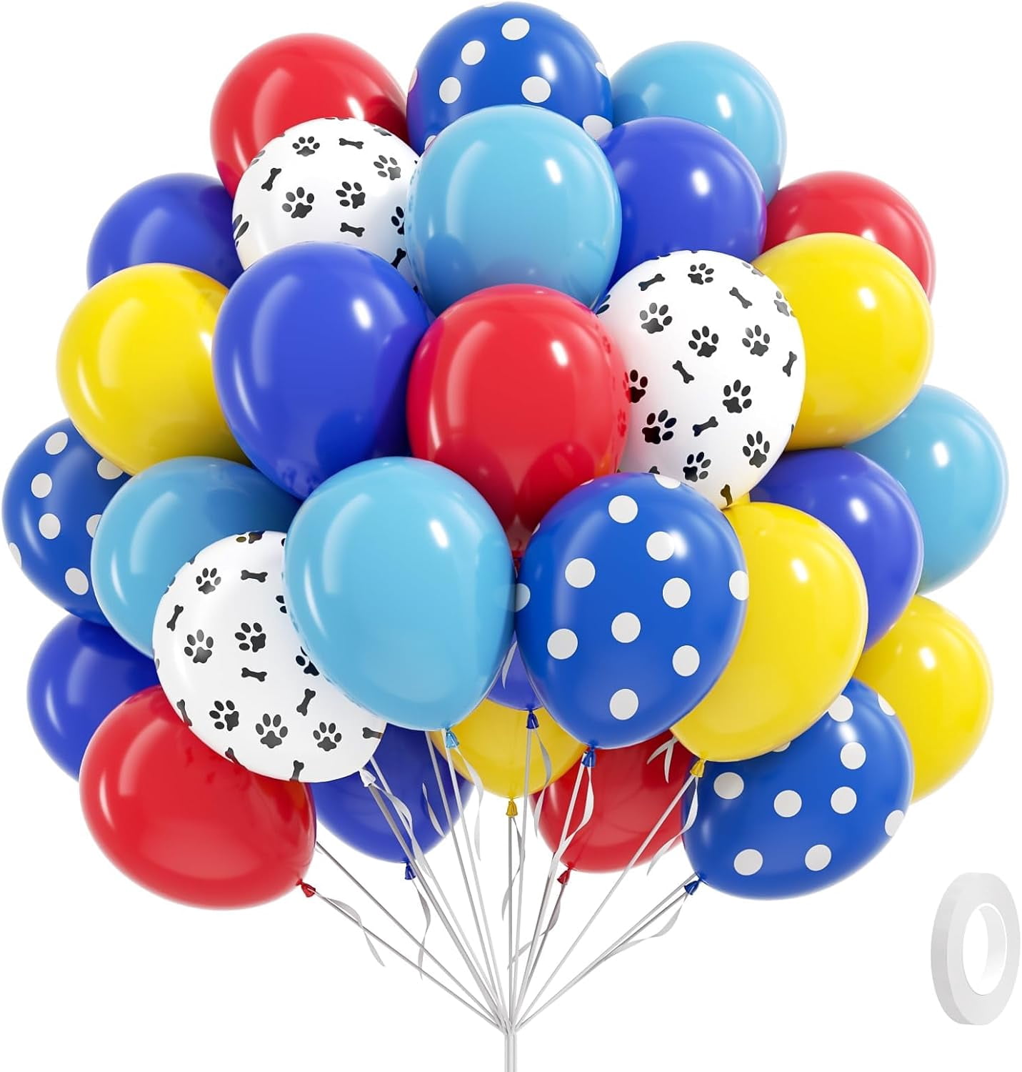 60pcs 12inch Dog Balloons, Royal Blue, Light Blue, Yellow, Red Paw ...