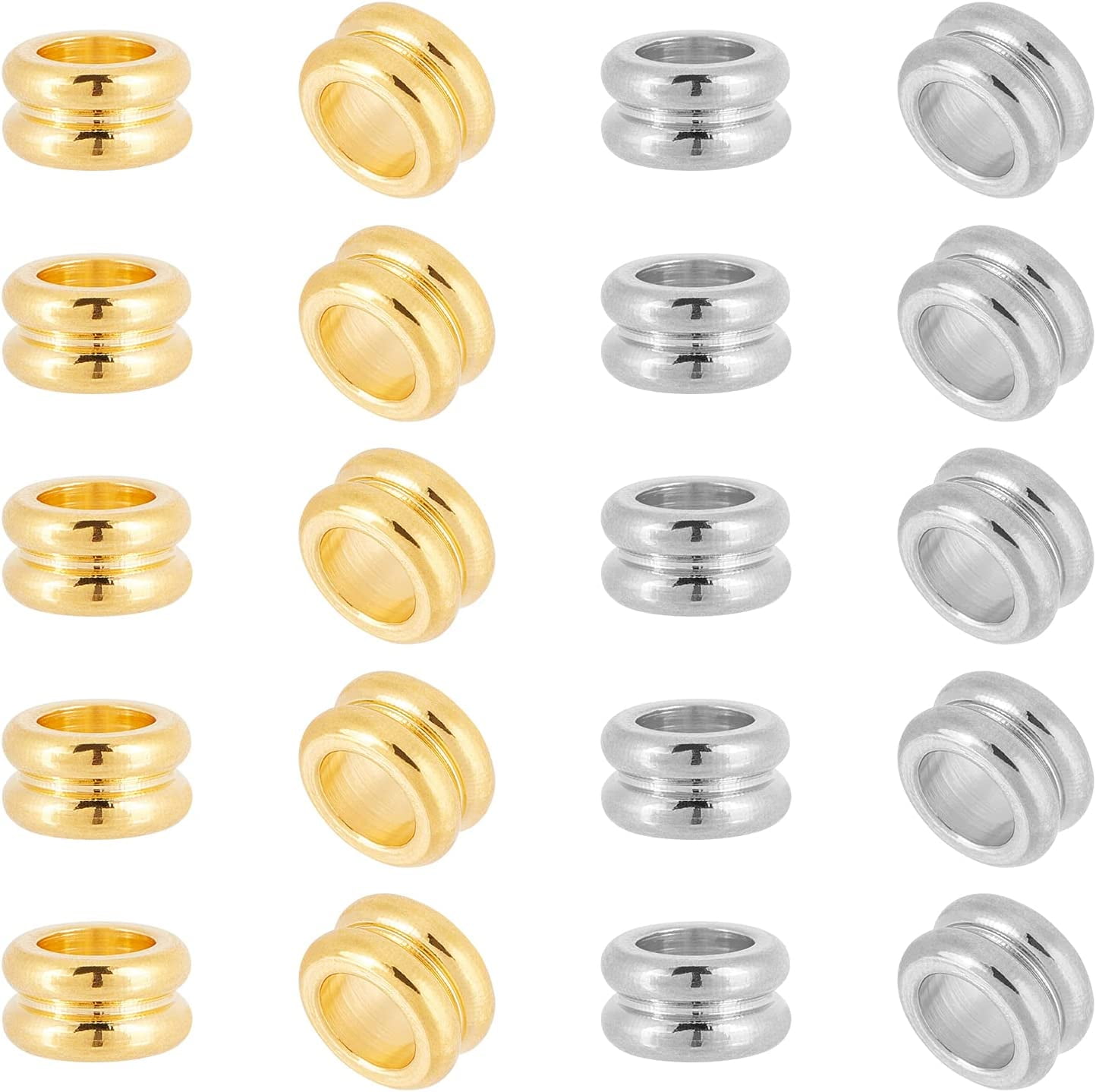 60pcs 2 Colors 8mm 304 Stainless Steel Groove Column Beads European ...