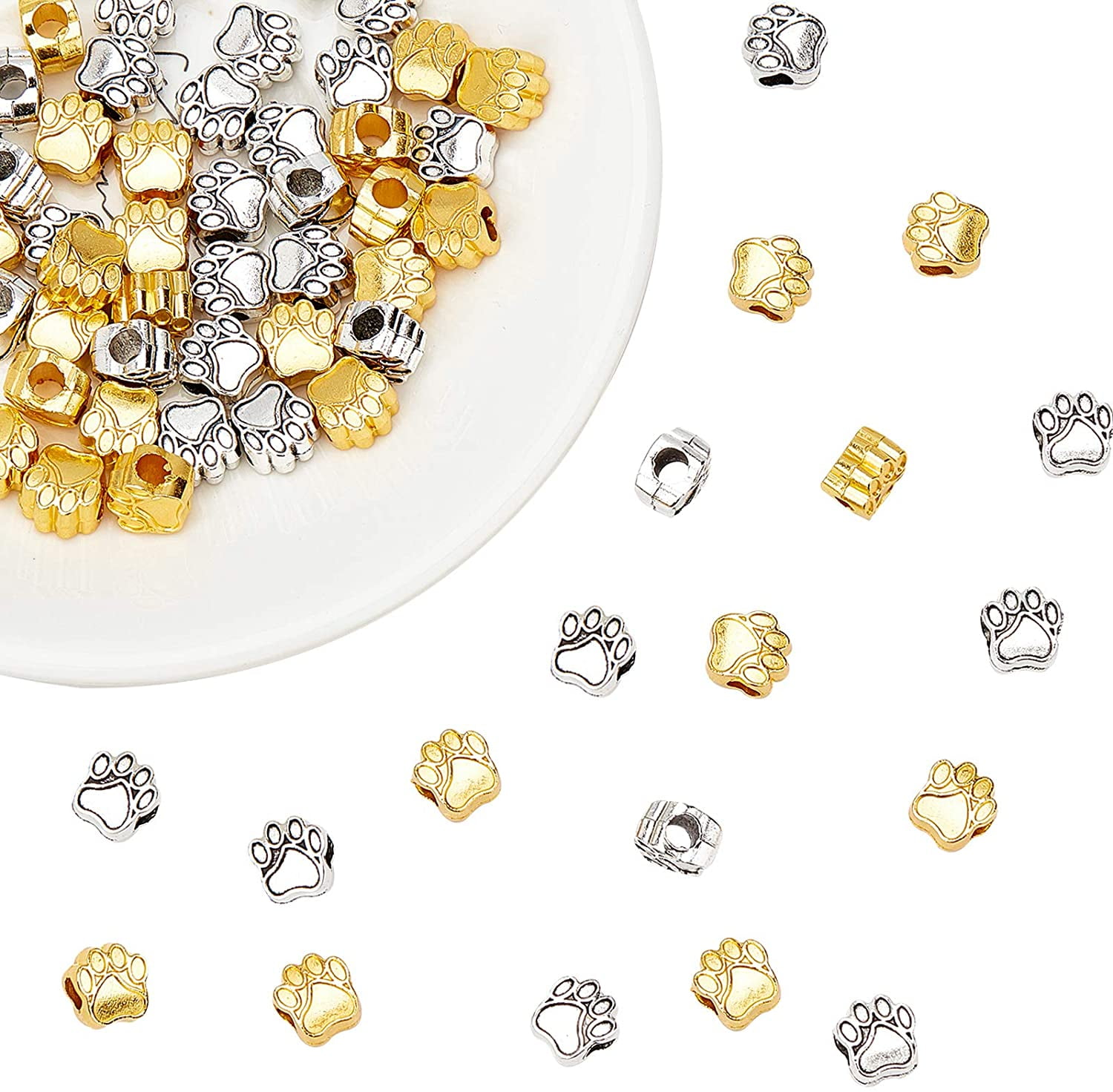 60pcs 2 Colors Dog Paw Prints Beads Animal Bear Cat Dog Paw Footprint ...