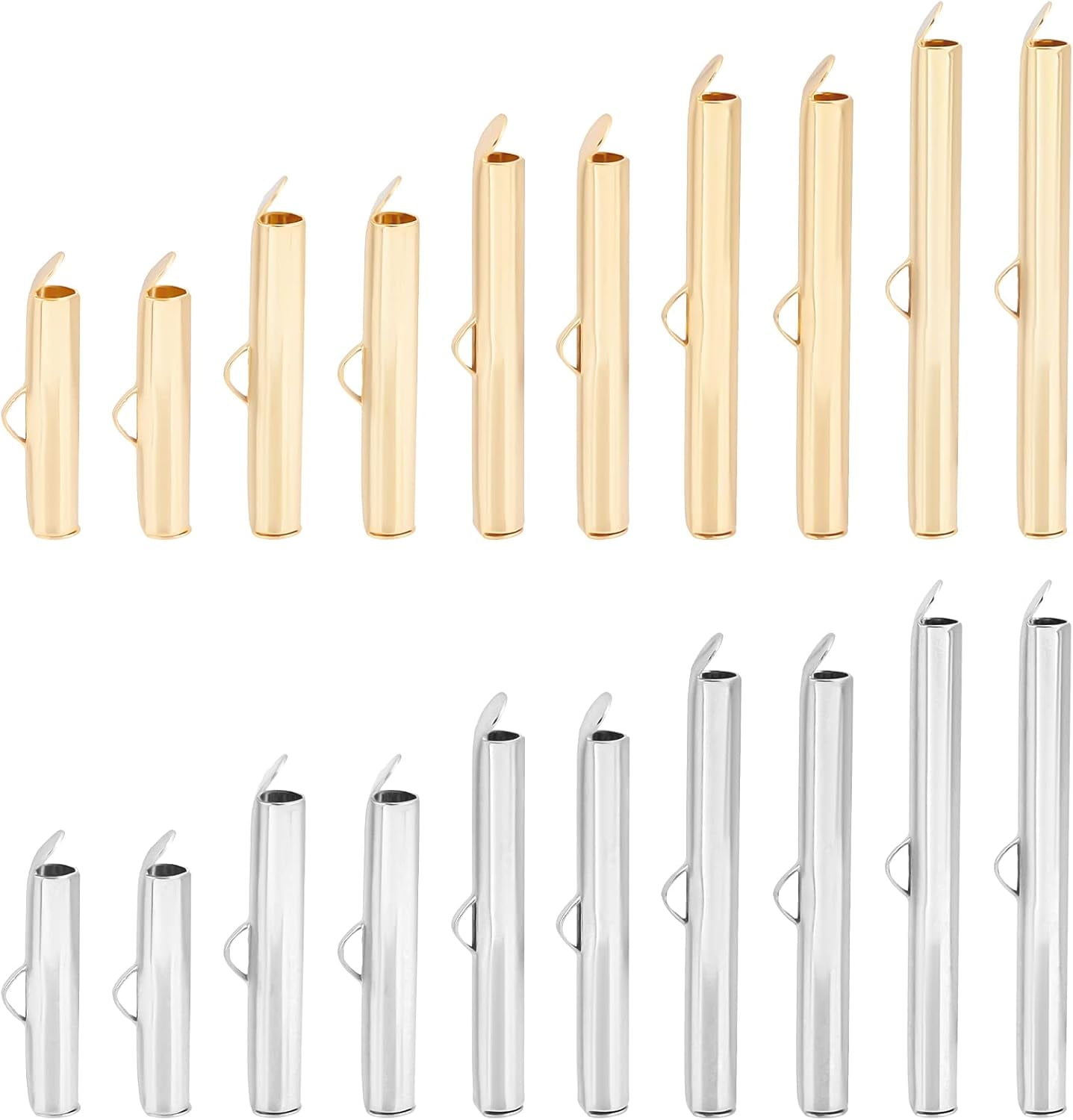 About 60pcs 2 Colors Stainless Steel Slide On End Clasp Tubes Crimp End ...