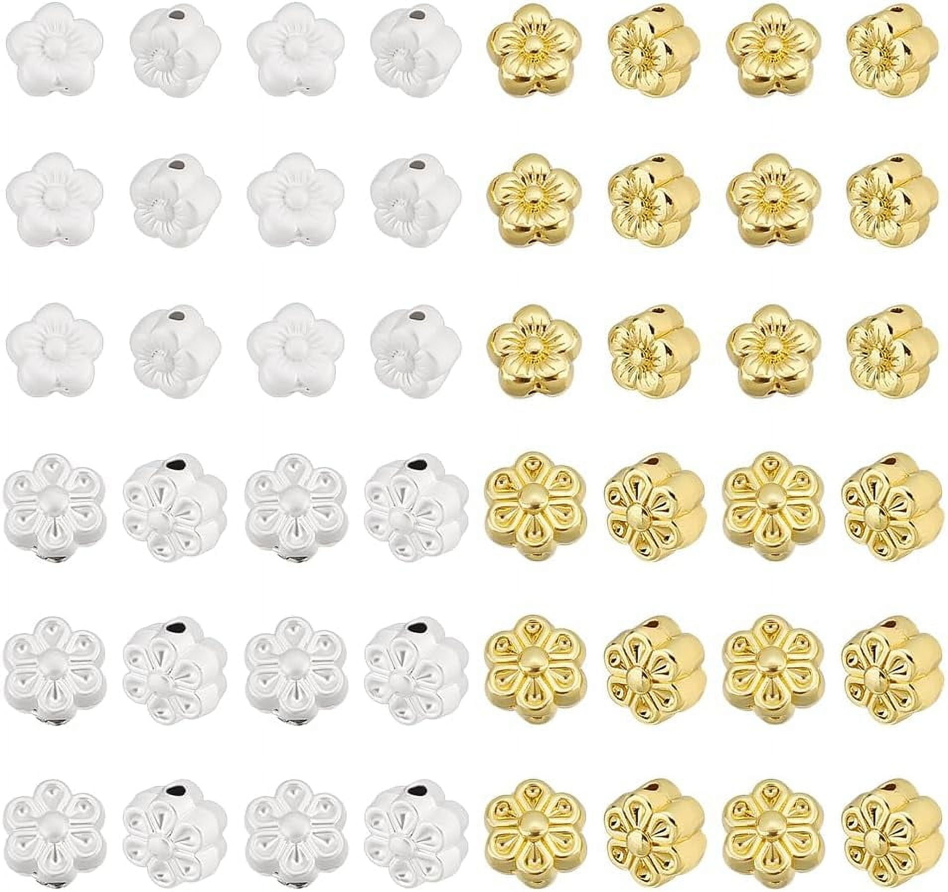 60pcs 2 Size Flower Bead Spacer Charms Tibetan Gold Silver Spacer Beads ...