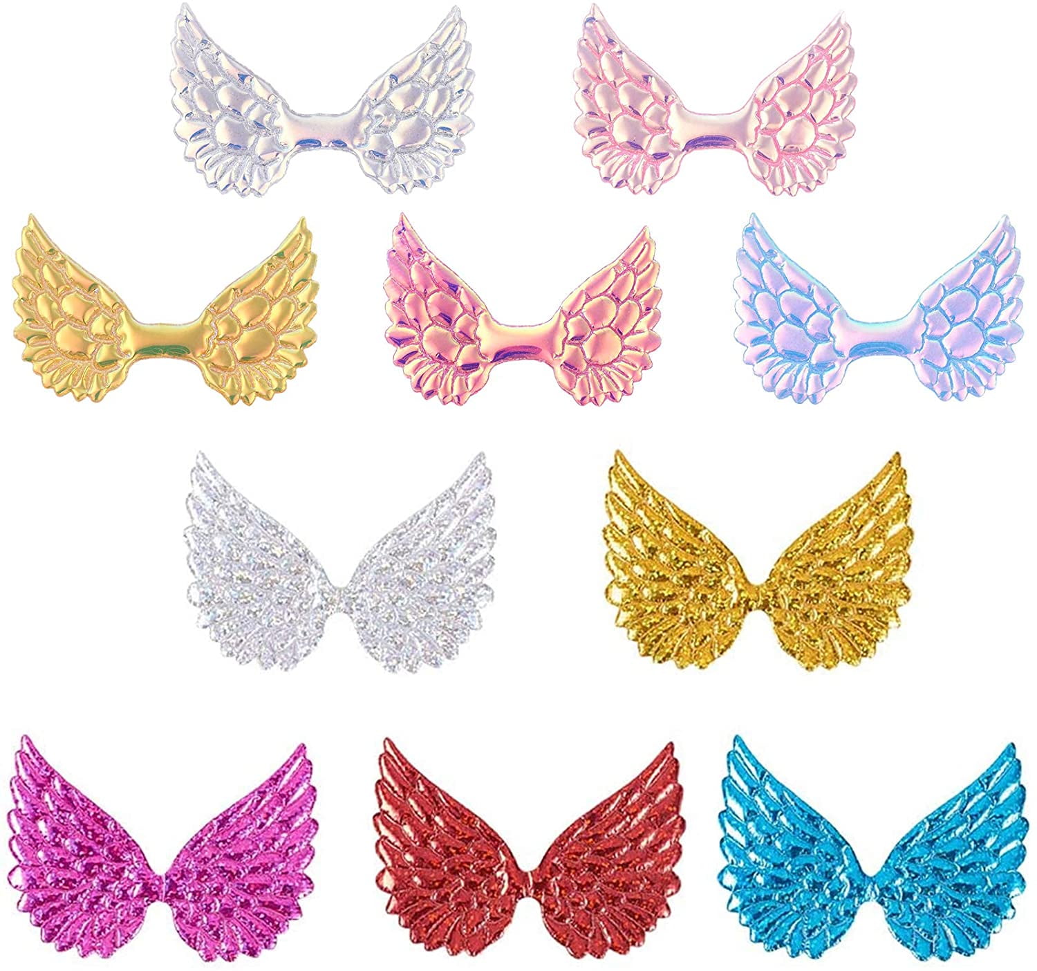 60pcs 2 Sizes Glitter Fabric Angel Wings Embossed 10 Colors Iridescent ...