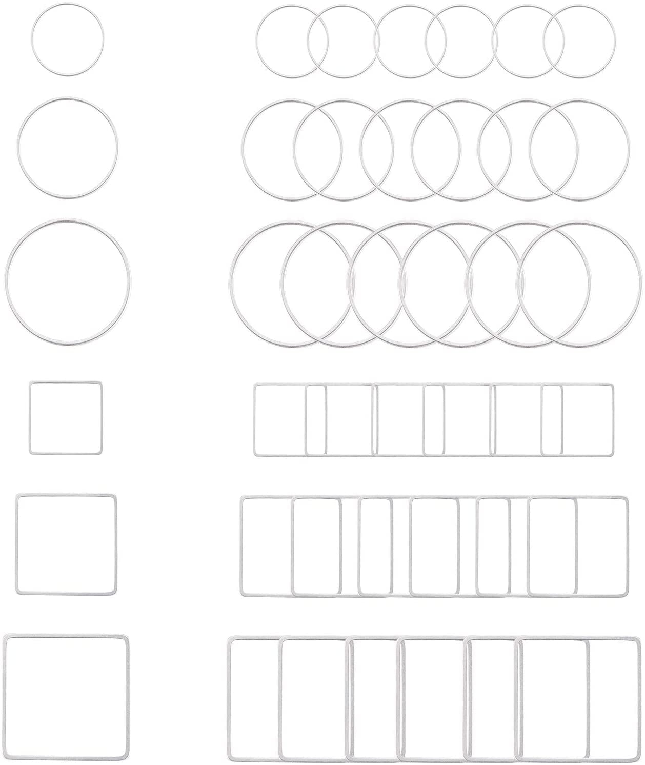 60pcs 2 Styles 3 Sizes Linking Rings Stainless Steel Ring & Square ...