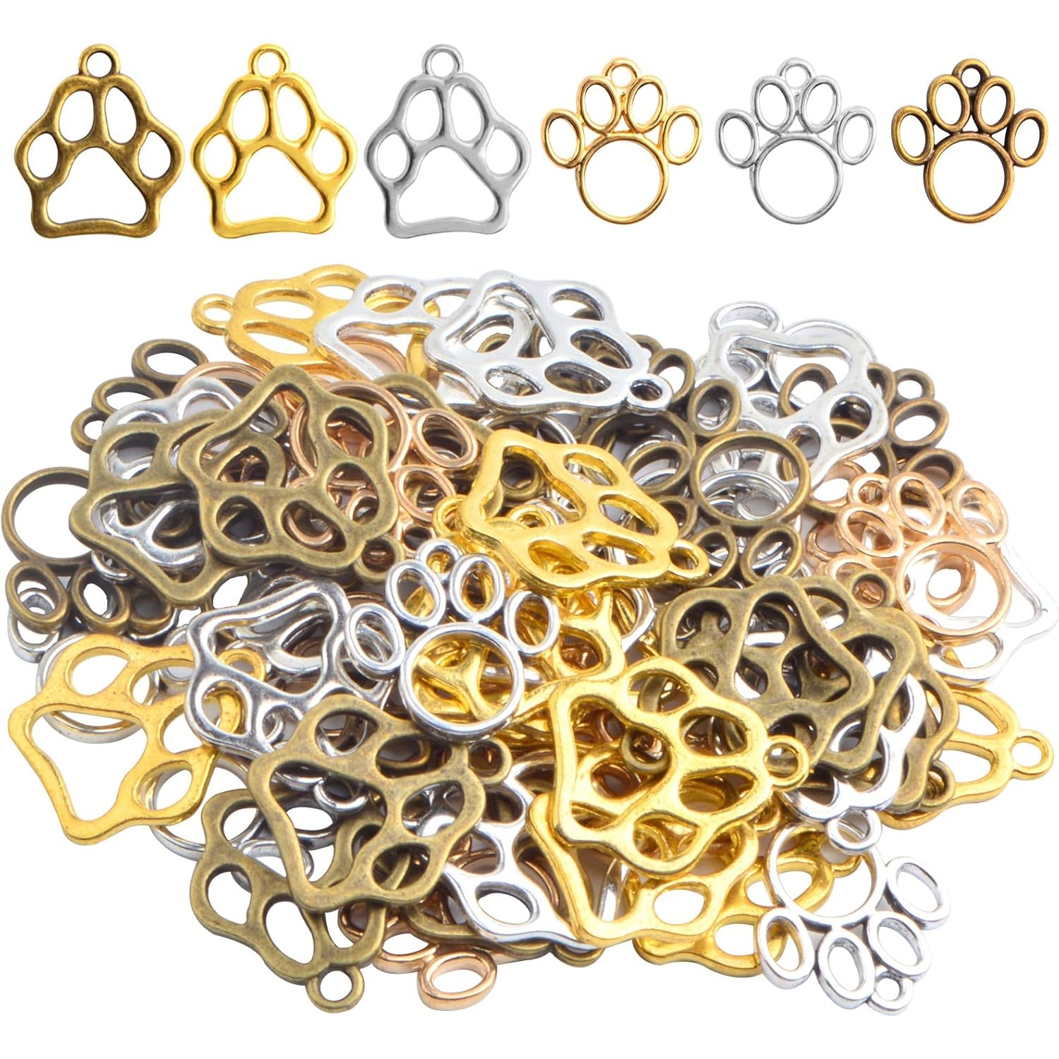 60pcs 2 Styles Animal Paw Print Pendant Charms Tibetan Alloy Bear ...