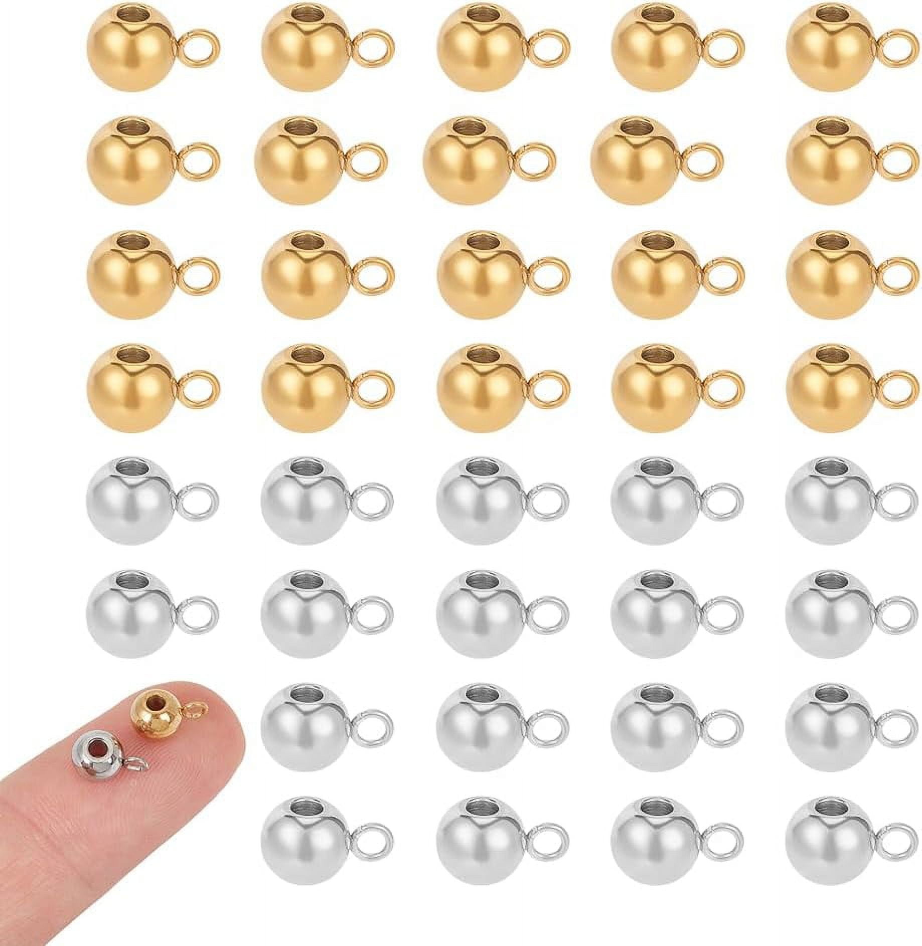 60pcs 2 colors Rondelle Bail Beads Stainless Steel Hanger Links Golden ...