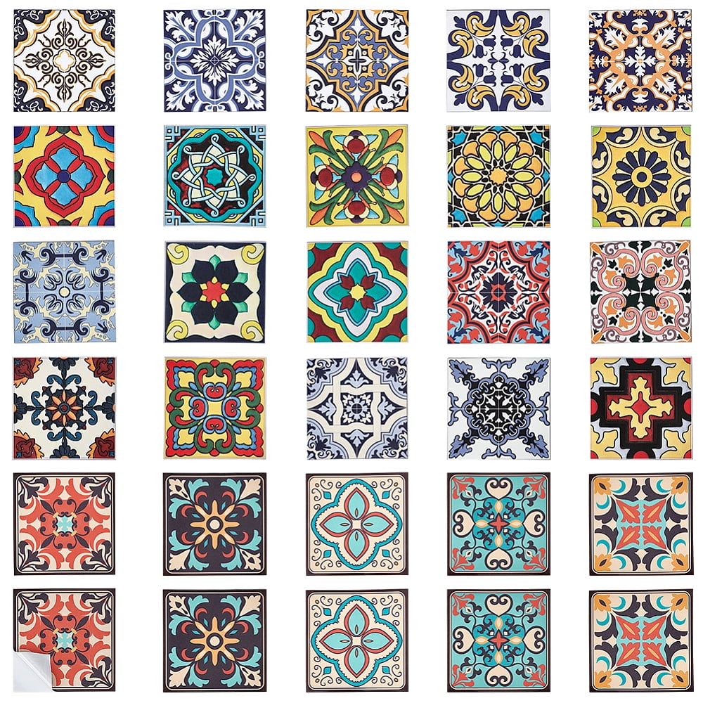 60pcs 25 Styles Tile Stickers 4"x4" Colorful Talavera Tile Stickers ...