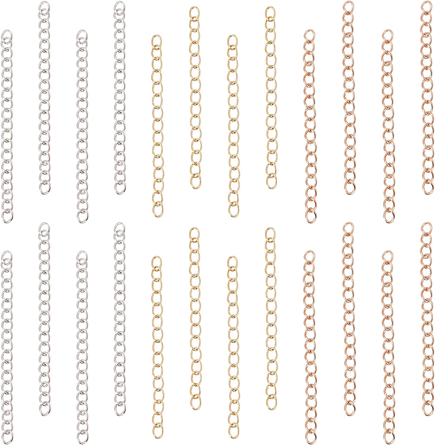 60pcs 3 Colors 45~55mm Long End Chains 304 Stainless Steel Chain ...