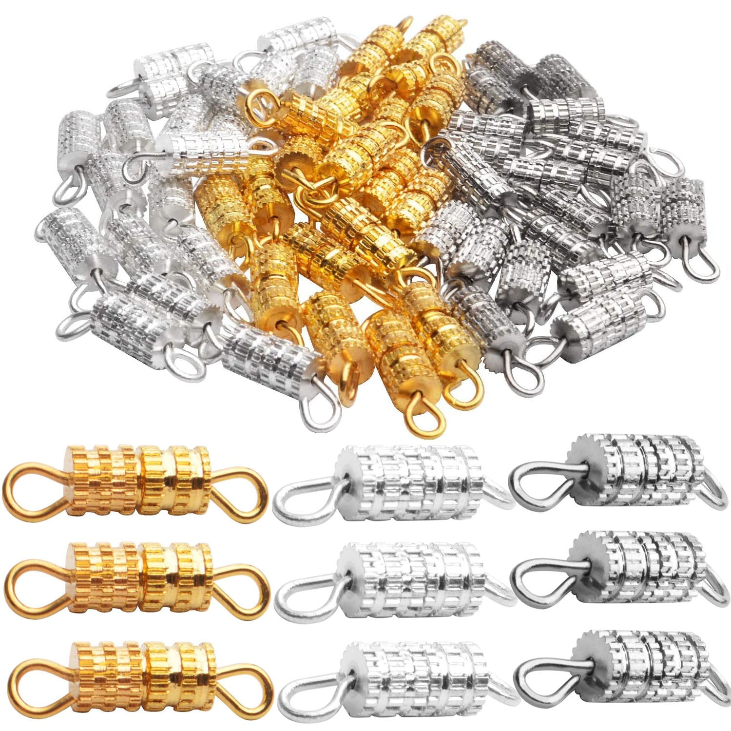 60pcs 3 Colors (White, Gold, Silver) 4x14mm Barrel Screw Clasps ...