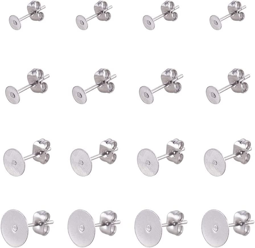60pcs 3 Size Blank Earring Pins 304 Stainless Steel Flat Round Blank ...