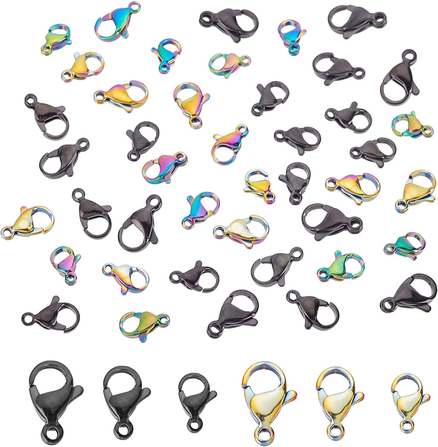 60pcs 3 Sizes 304 Stainless Steel Lobster Claw Clasps Plating Fastener ...