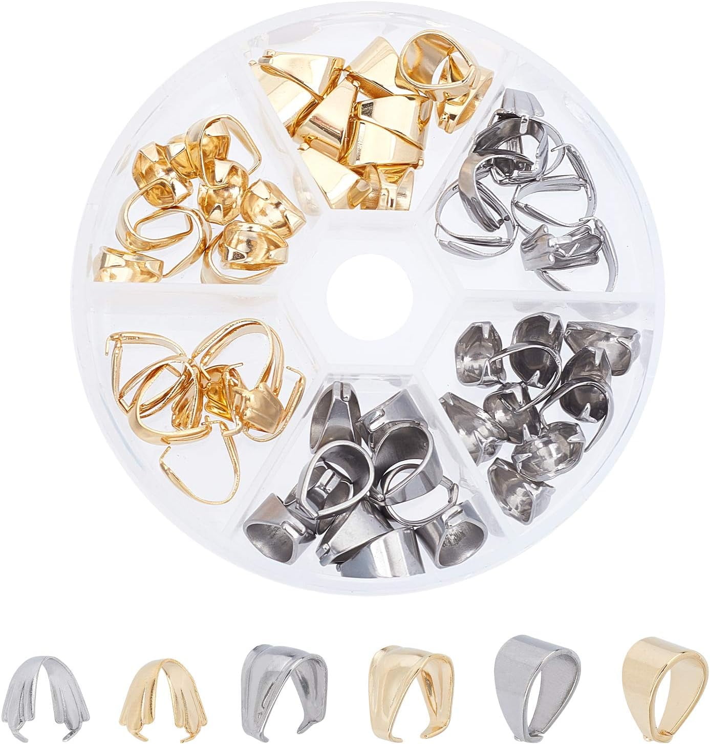 60pcs 3 Sizes Snap On Bails Stainless Steel Pendant Clasps Connectors ...