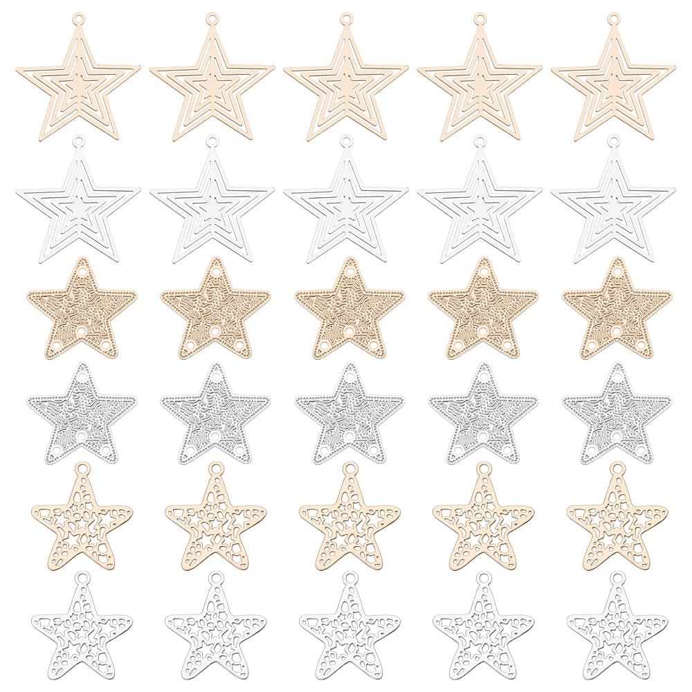 60pcs 3 Styles 2 Color Brass Mini Star Charms Little Star Dangle ...