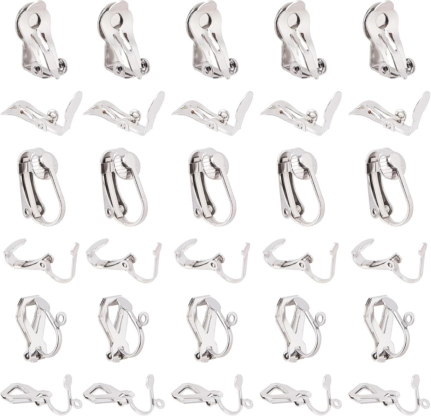 60pcs 3 Styles 304 Stainless Steel Clip-on Earring Findings Flat Round ...