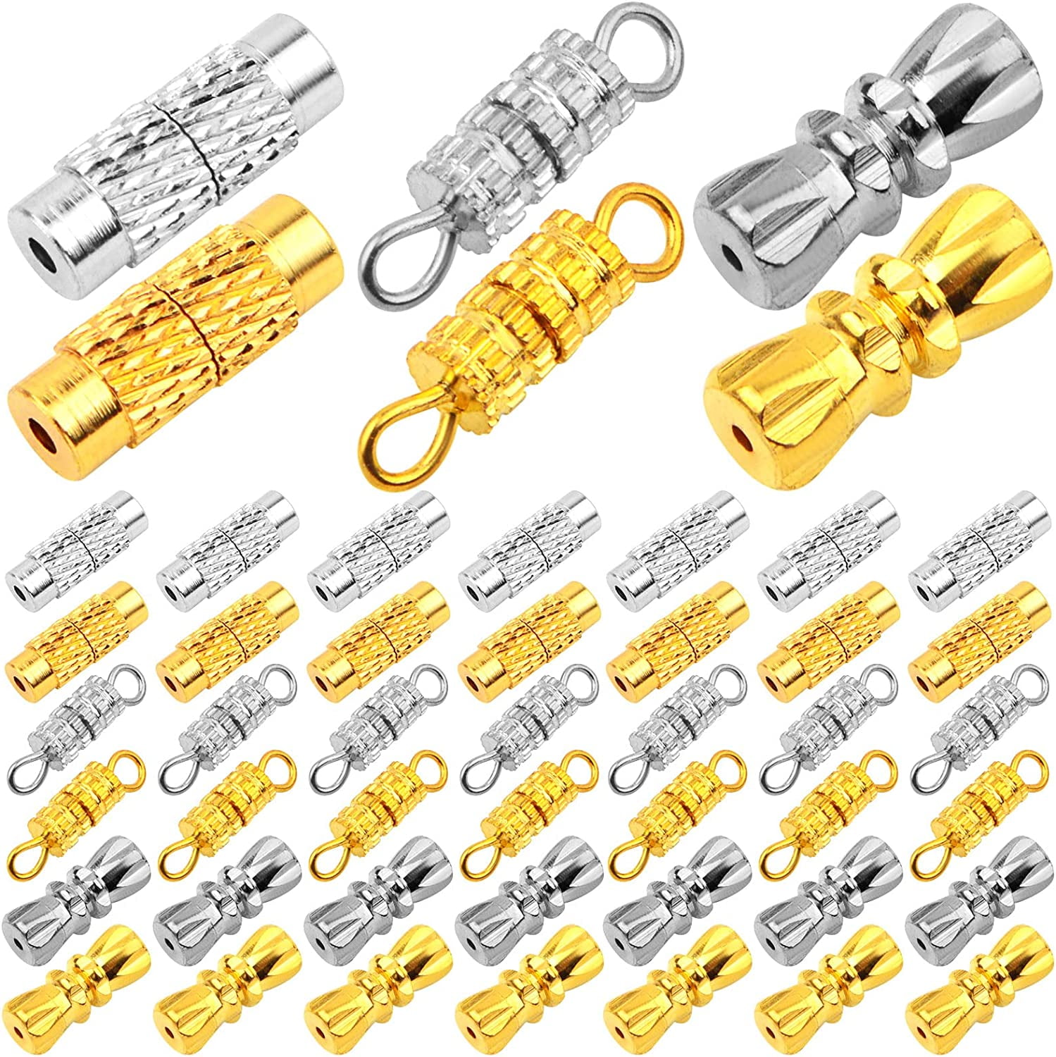 60pcs 3 Styles Brass Screw Type Clasps Necklace Barrel Screw Twist ...