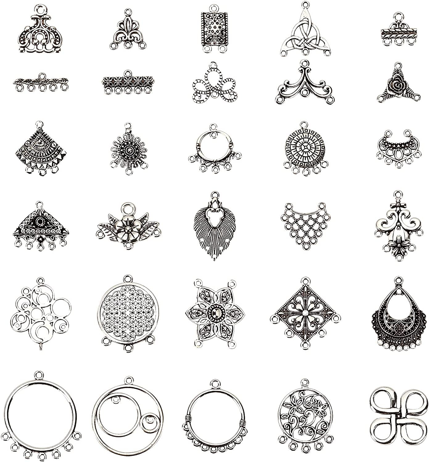 60pcs 30 Styles Tibetan Alloy Earring Chandelier Filigree Earring Loops ...