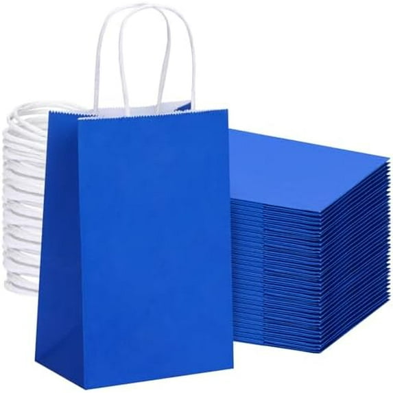 60pcs 5.25x3.2x8in Blue Paper Bags with Handles, Small Blue Gift Bags ...
