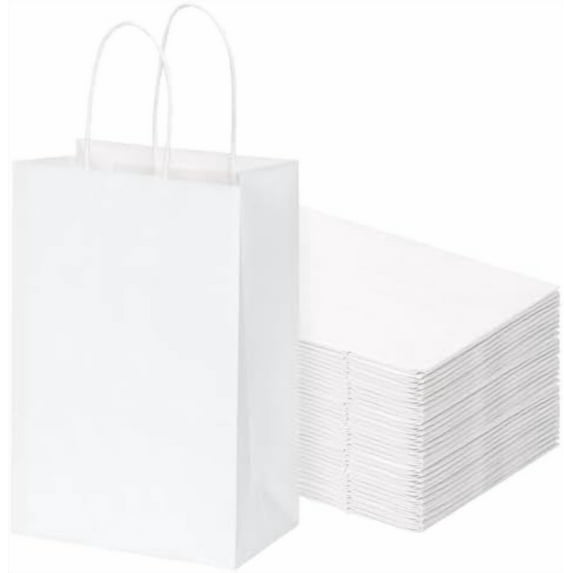 60pcs 5.25x3.2x8in White Paper Bags with Handles, Small White Gift Bags ...