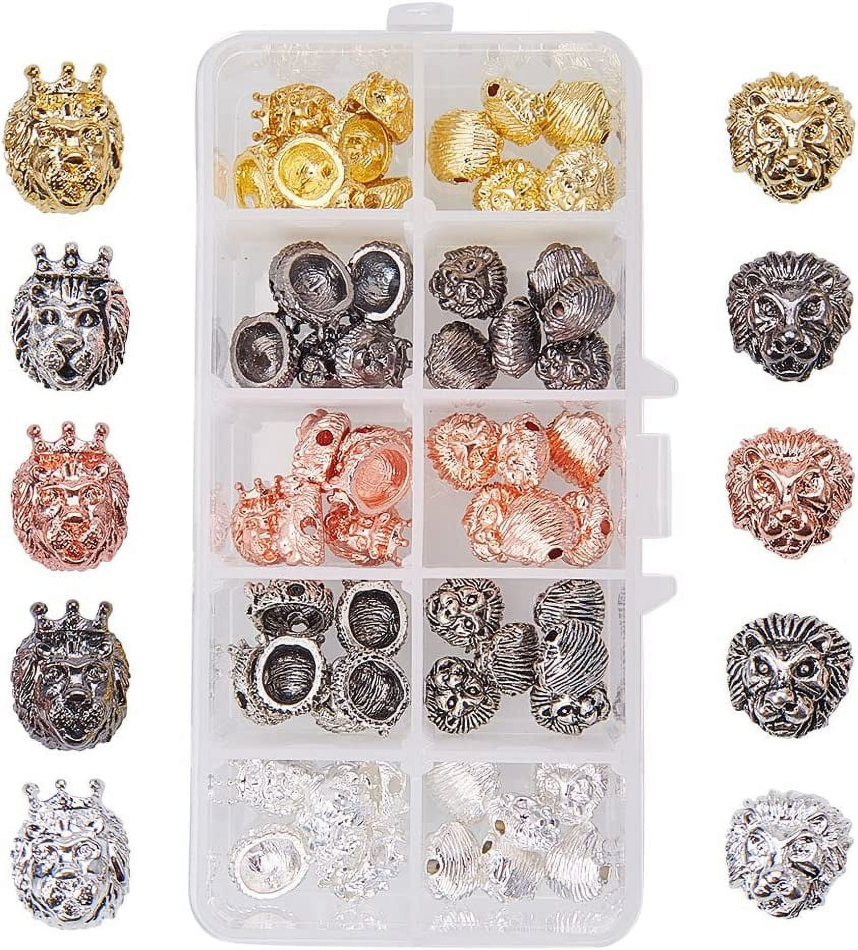 60pcs 5 Color Lion Head Beads Alloy Animal Lion King Metal Spacer Beads ...