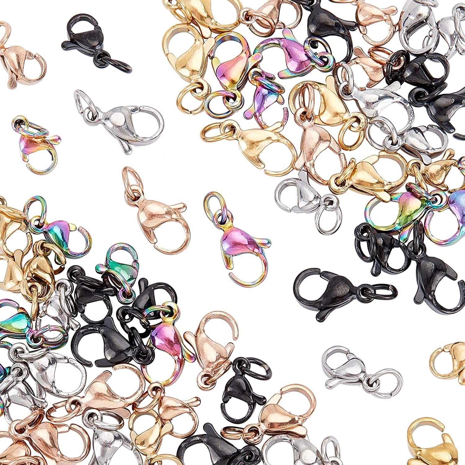 60pcs 5 Colors Stainless Steel Lobster Claw Clasps 2 Sizes Fasteners ...
