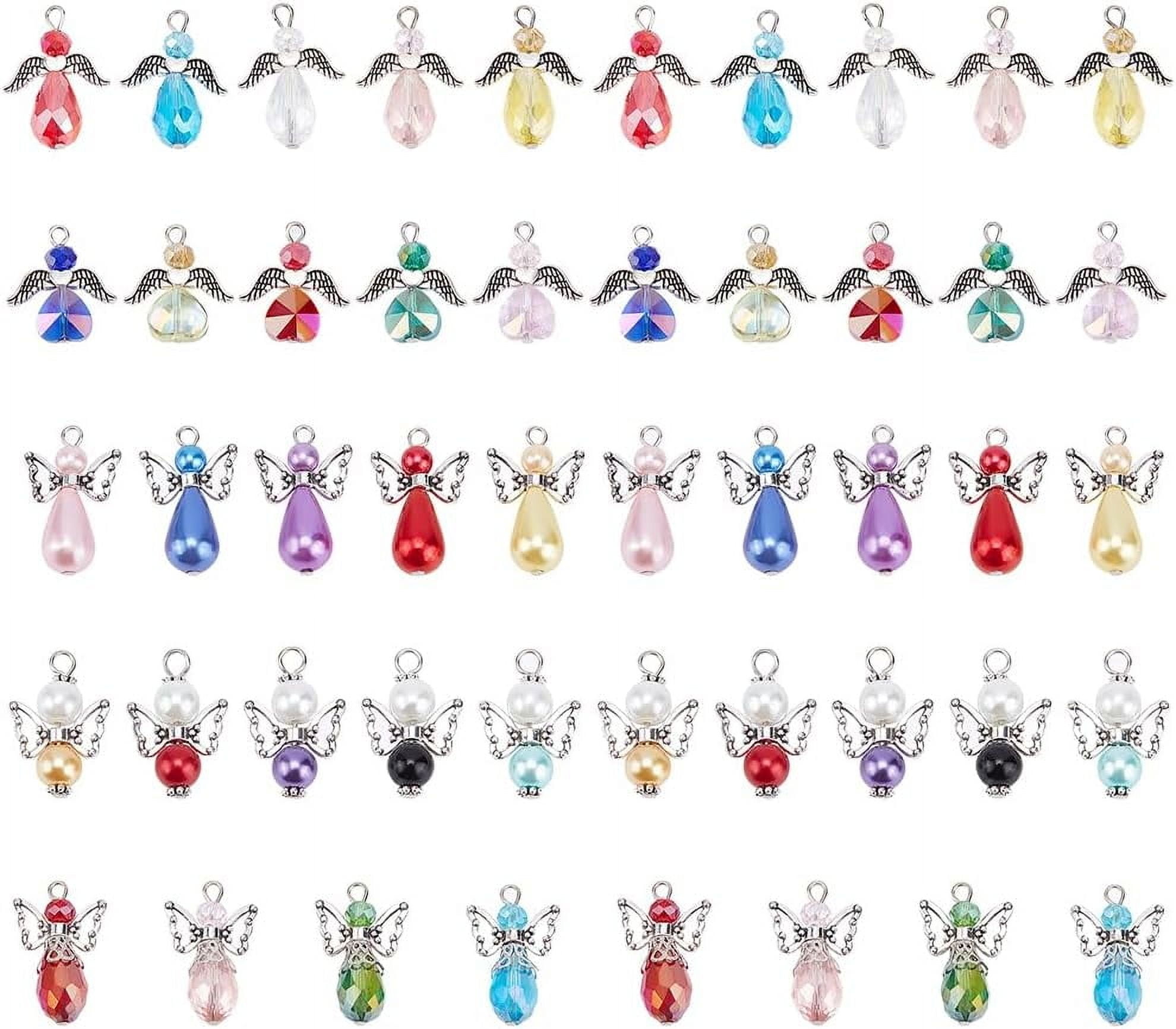 60pcs 5 Style Angel Wing Charm Dangle Charms Pendants Pearl Beads Glass ...