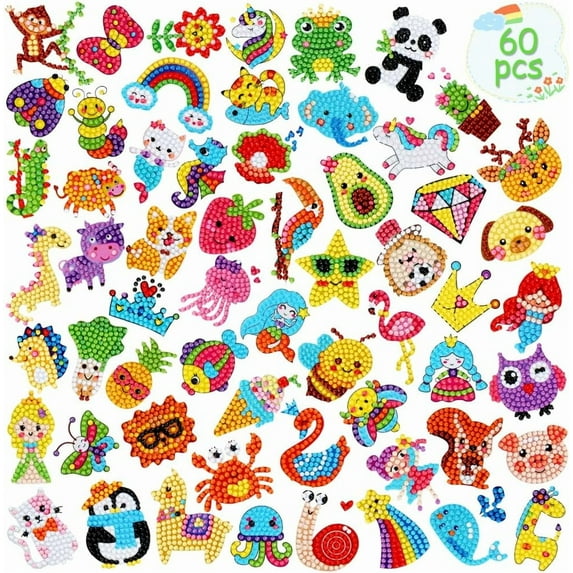 60pcs 5D Diamond Art Stickers Arts and Crafts Creative Gem Art Paint by ...