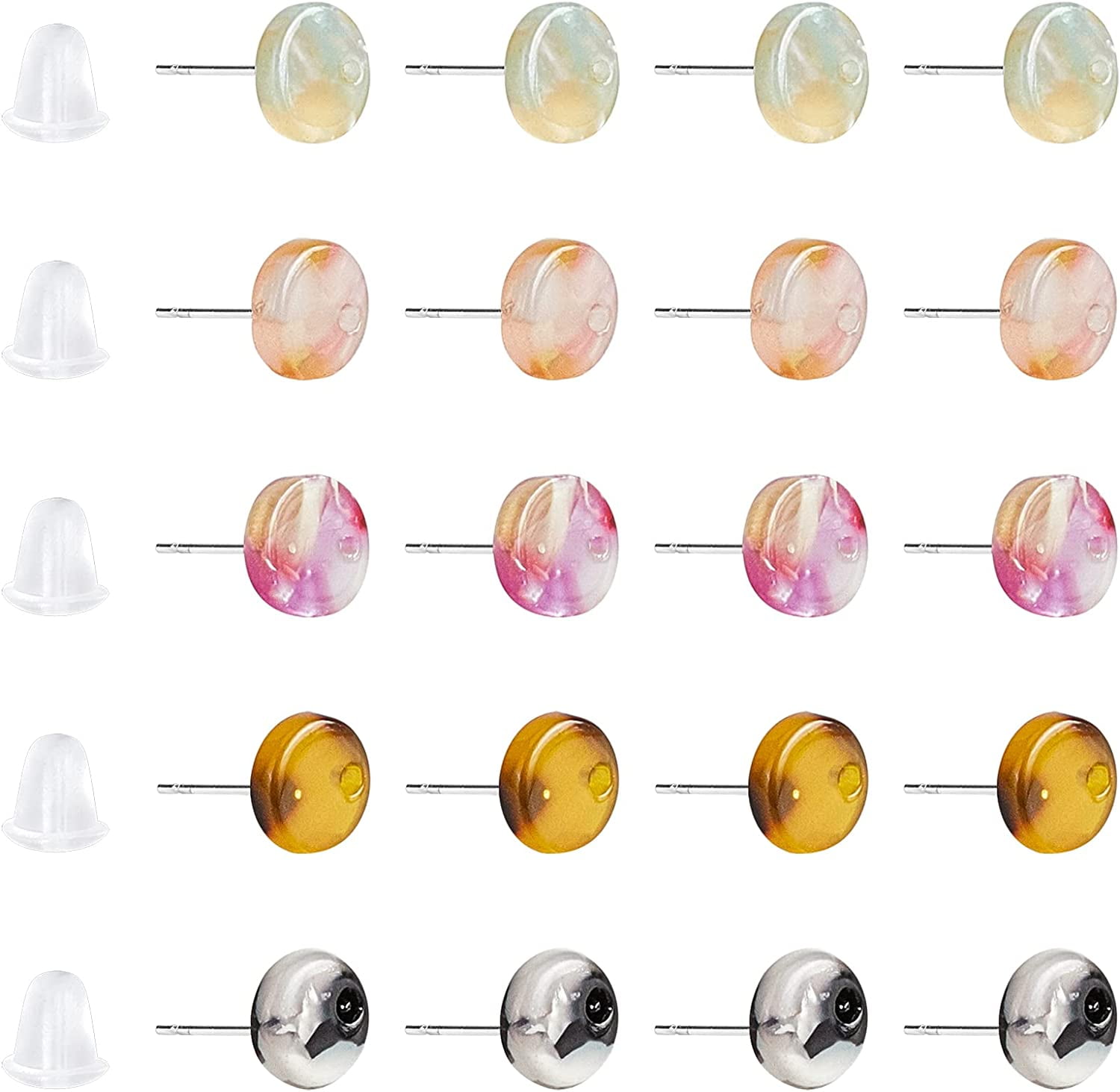 60pcs 6 Styles Flat Round Resin Stud Earring Findings Cellulose Acetate ...
