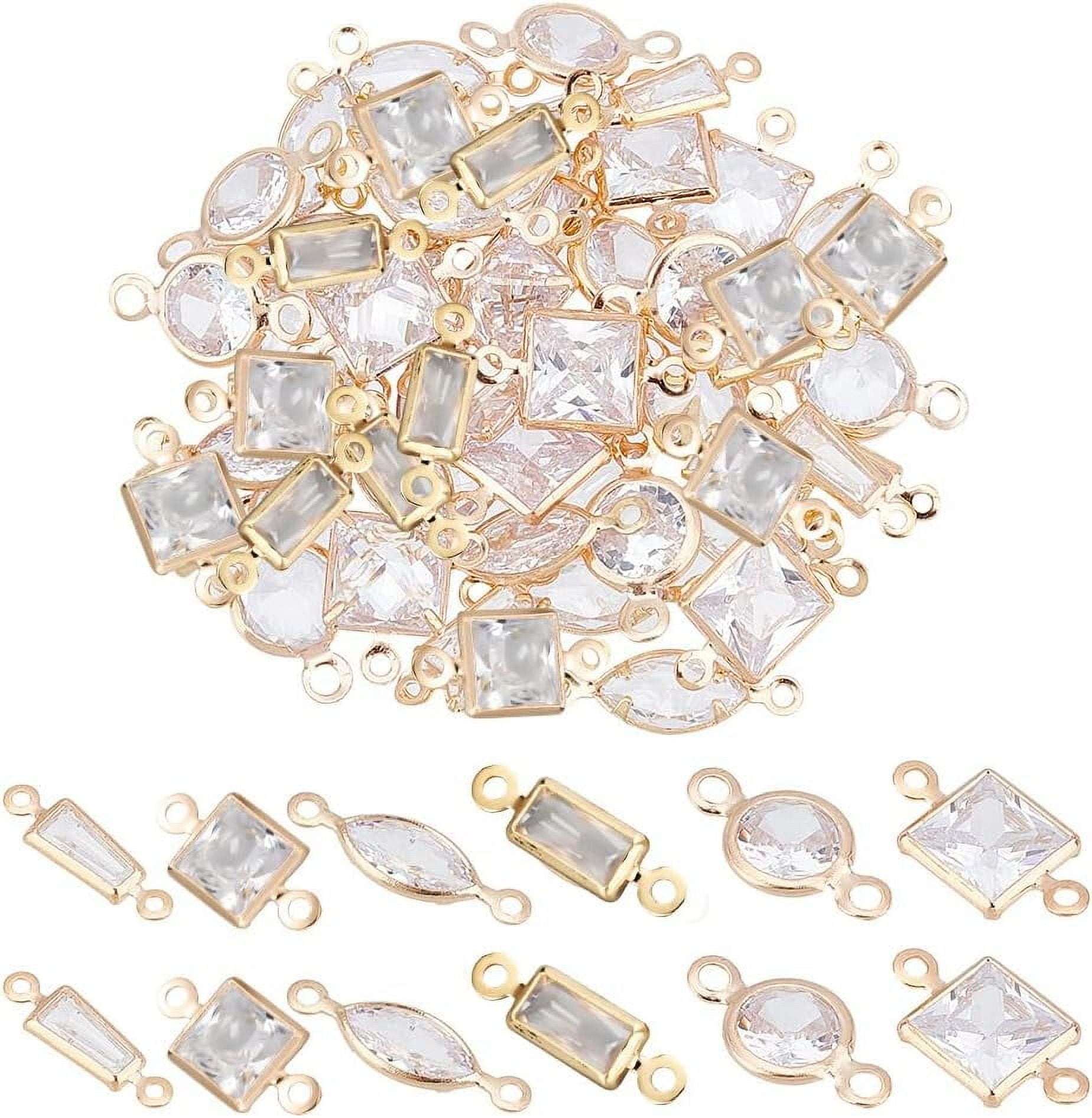 60pcs 6 style Brass Micro Pave Clear Cubic Zirconia Link Connectors ...