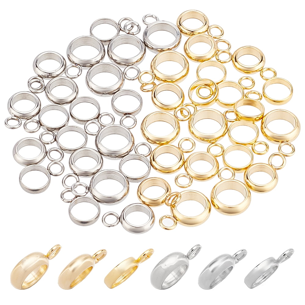 60pcs 6 styles 304 Stainless Steel Tube Bails Loop Bails Ring Bail ...