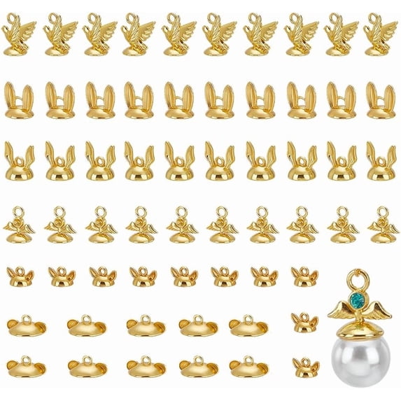 60pcs 6 styles Alloy Bead Cap Pendant Bails Animal Theme Golden 6.5 ...