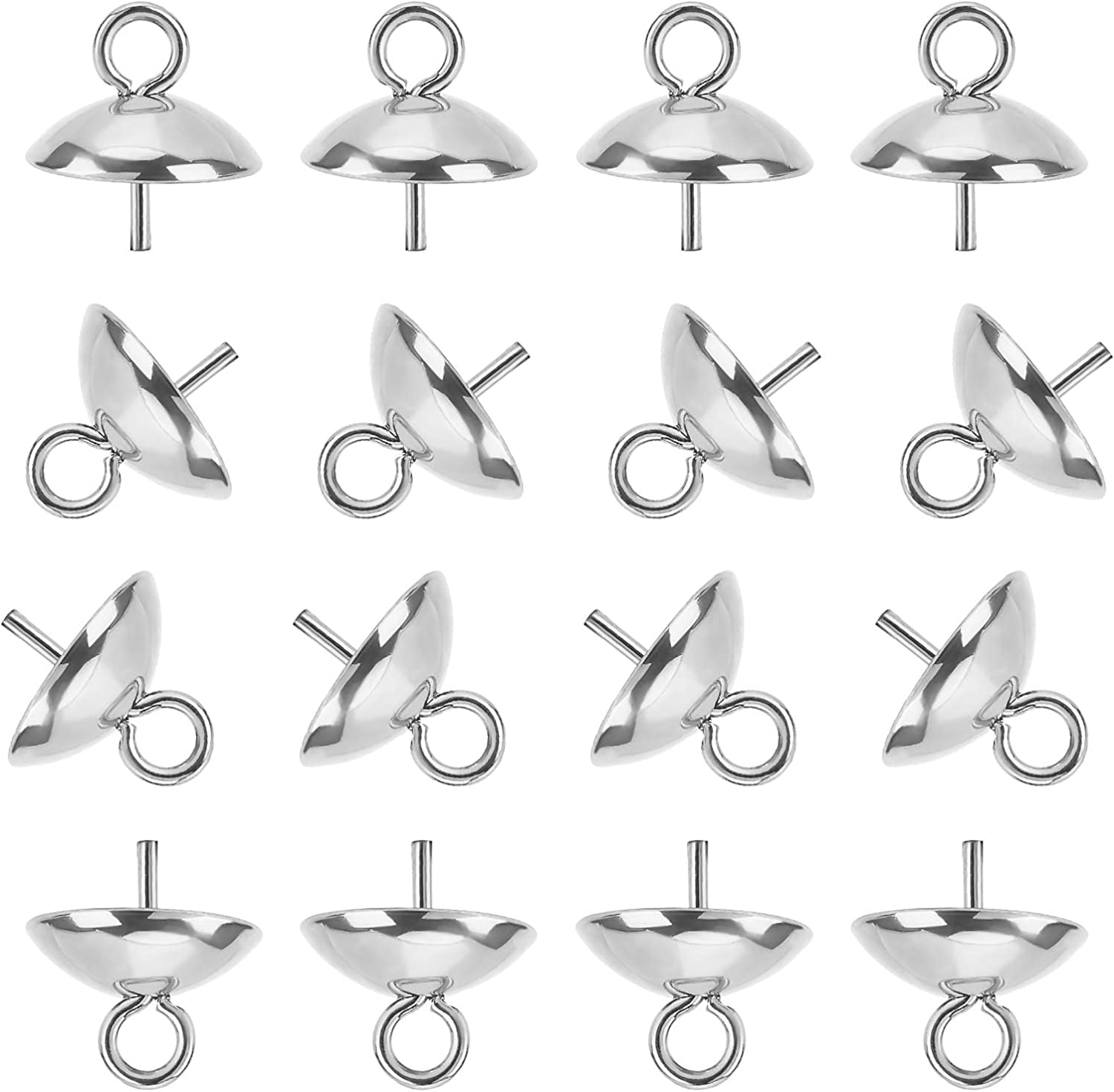about 60pcs 8mm Stainless Steel Cup Pearl Peg Bails Pin Pendants Small ...