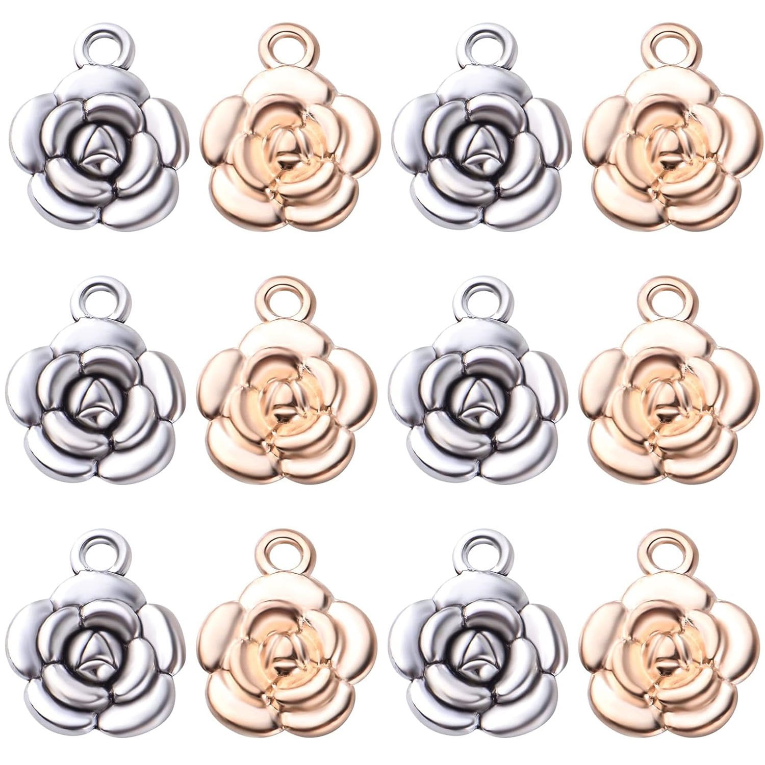 60pcs Alloy Rose Flower Charms Flower Bead Charms Craft Supplies for ...