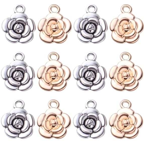 60pcs Alloy Rose Flower Charms Flower Bead Charms Craft Supplies for ...
